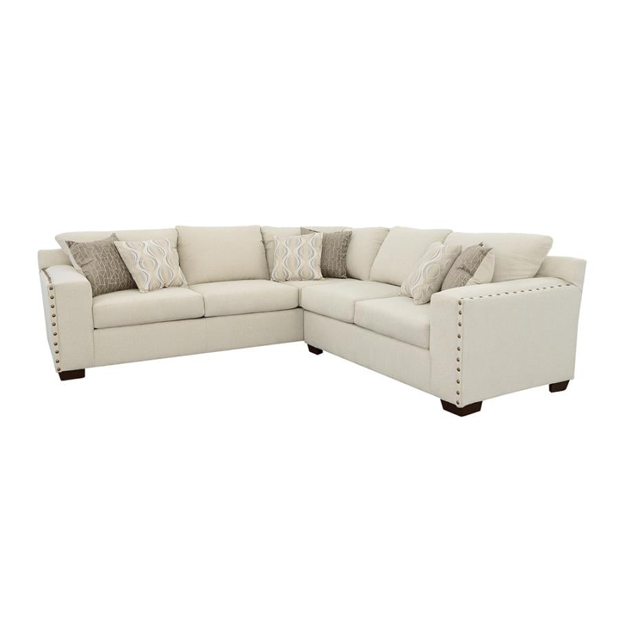 Aria L-shaped Sectional with Nailhead Oatmeal – Caprice Furniture