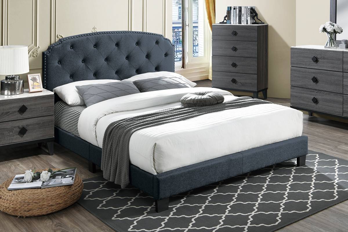 Kent Upholstered Platform Bed Frame - Charcoal – Caprice Furniture